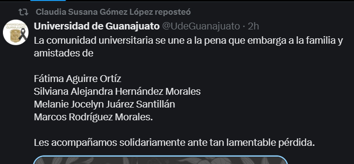 Expresa la rectora general de la UG pesar por muerte de universitarios